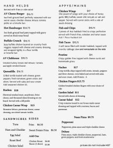 Restaurant Menu – Avon Valley Golf & Country Club